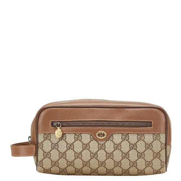 Gucci | Bags | Gucci Gg Supreme Second Bag 4 58 6087 Beige Brown Pvc ...